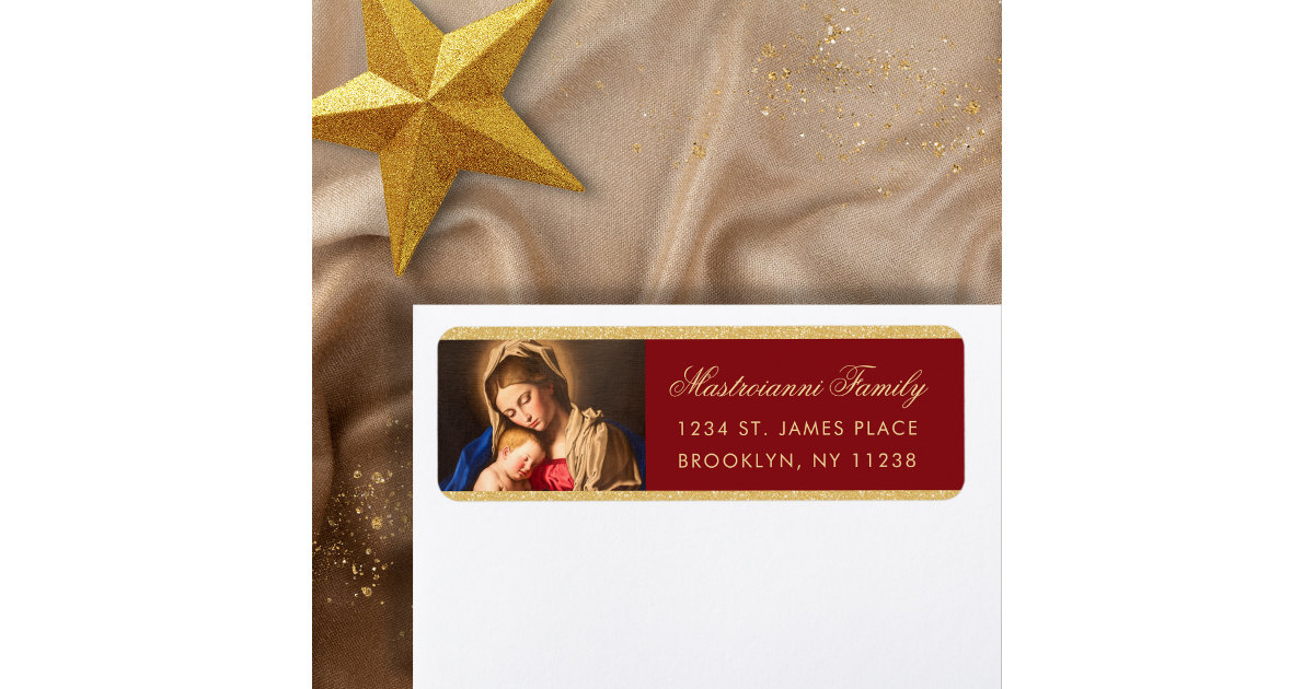 Religious Madonna & Child Christmas Return Address Label | Zazzle