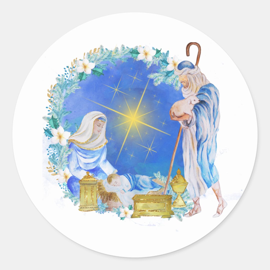 Religious Manger Scene Christmas Sticker | Zazzle
