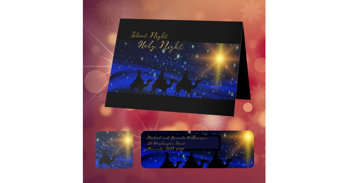 Religious Nativity Navy Blue Christmas Address Label | Zazzle