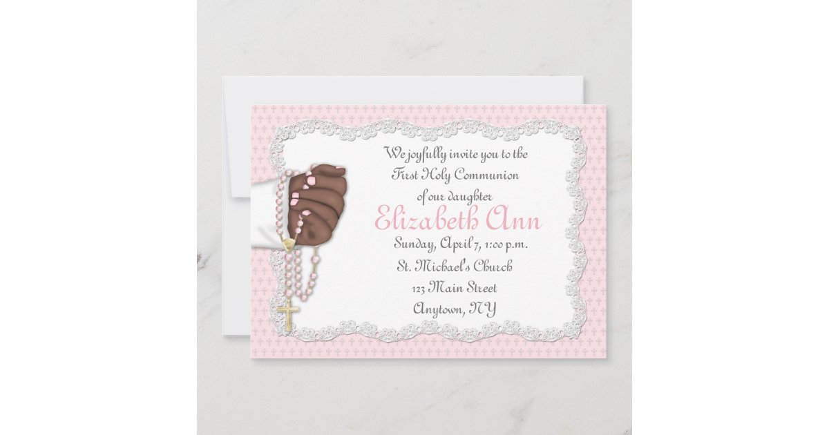 Religious Pink Rosary Beads Invitation | Zazzle