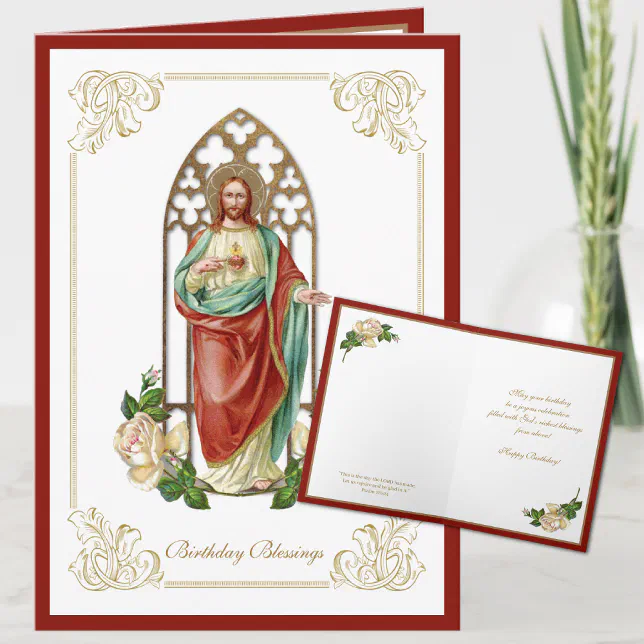 Religious Sacred Heart of Jesus Floral Scripture Card | Zazzle