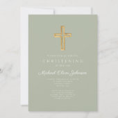 Religious Sage Green Wood Cross Christening Invitation | Zazzle