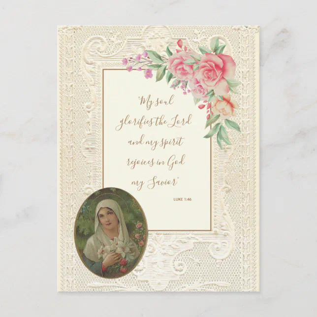 Religious Scripture Verse Virgin Mary Floral Postcard | Zazzle