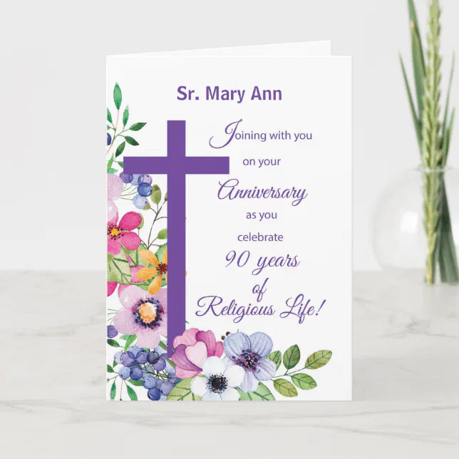 Religious Sister Jubilee Purple Cross Card | Zazzle