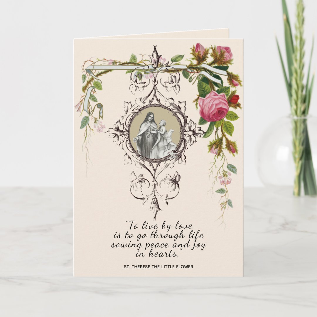 Religious St. Therese Valentine Floral Vintage Card | Zazzle