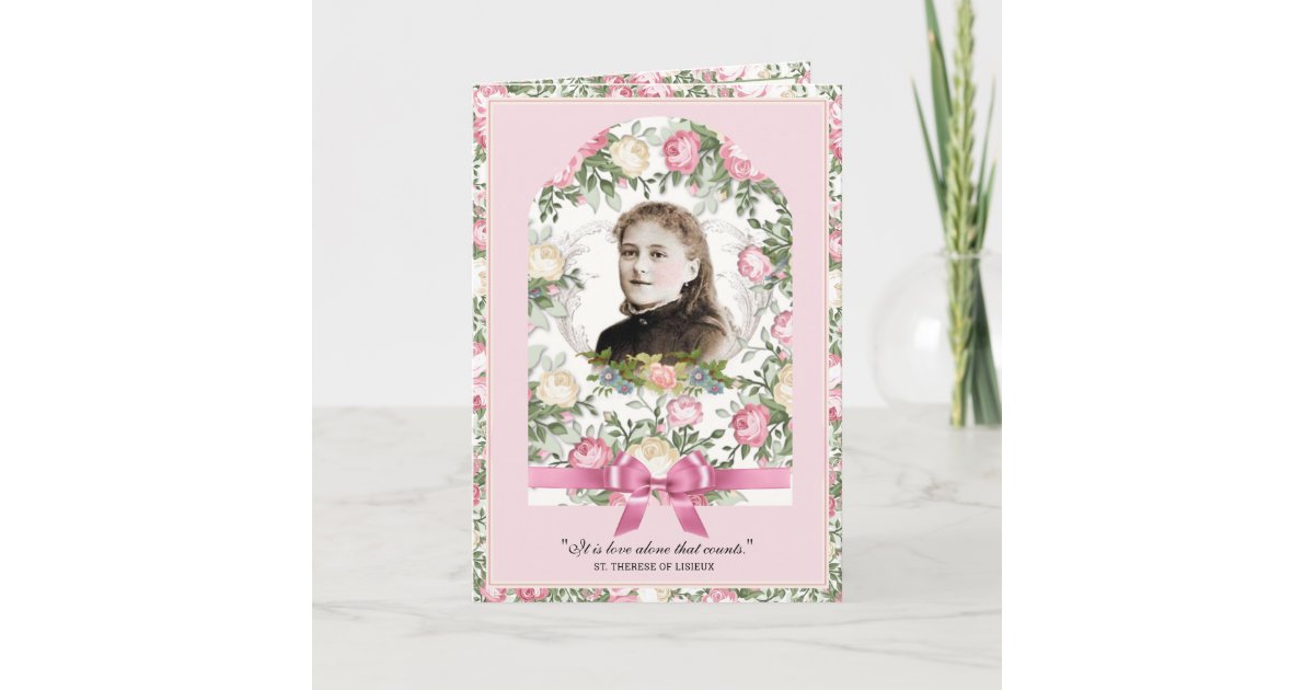 Religious St. Therese Vintage Pink Roses Prayer Card | Zazzle