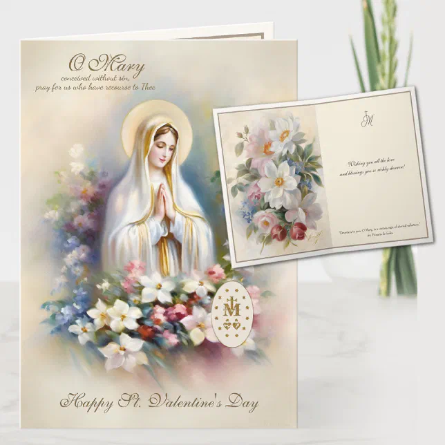 Religious Valentines Day Virgin Mary Floral Card | Zazzle