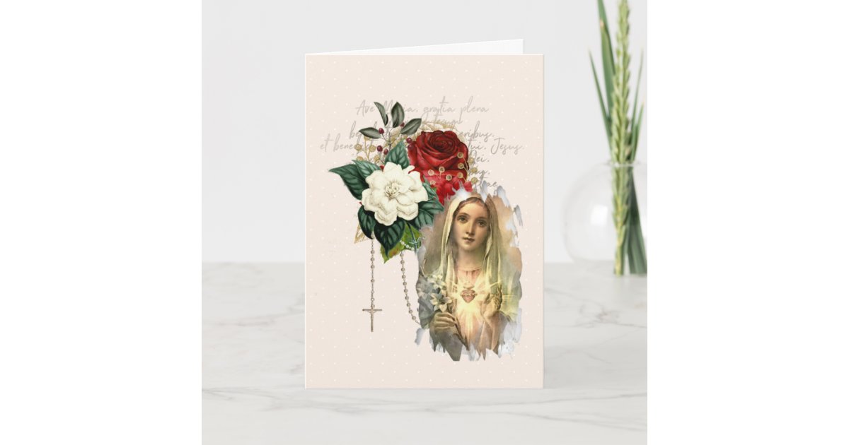 Religious Vintage Roses Virgin Mary Catholic Card | Zazzle