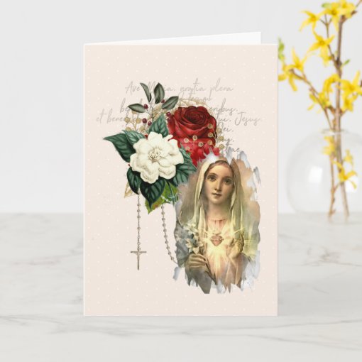 Religious Vintage Roses Virgin Mary Catholic Card | Zazzle