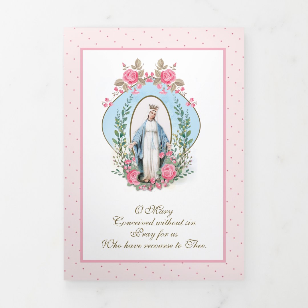 Religious Virgin Mary Catholic Prayer Floral Tri-Fold Card | Zazzle