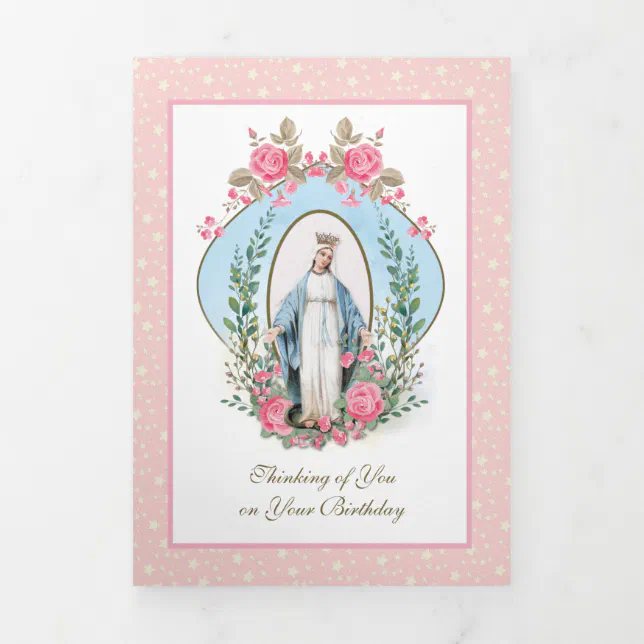 Religious Virgin Mary Catholic Prayer Floral Tri- Tri-Fold Card | Zazzle