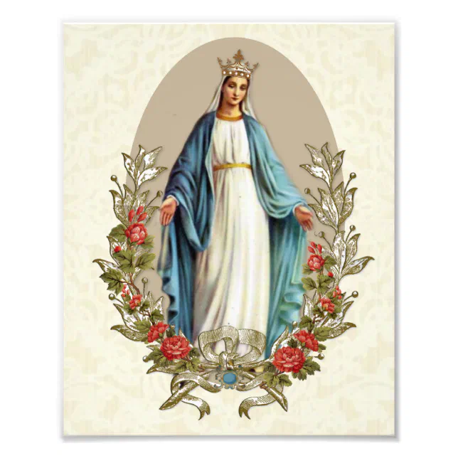 Religious Virgin Mary Catholic Red Roses and Lace Photo Print | Zazzle