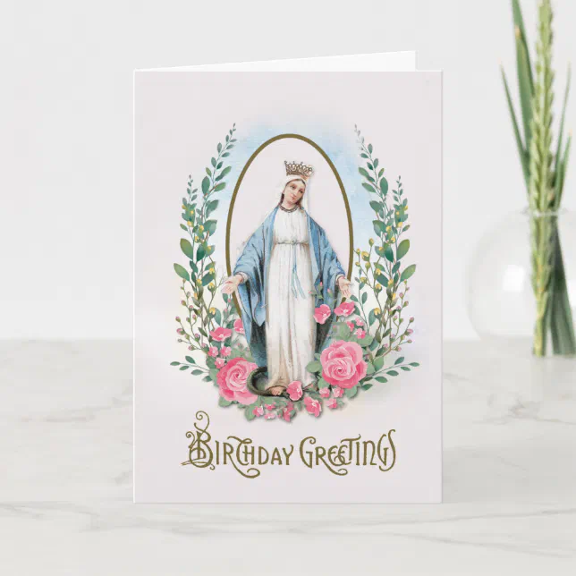 Religious Virgin Mary Roses Catholic Birthday Card | Zazzle