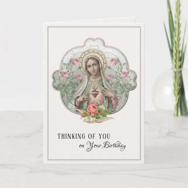 Religious Virgin Mary Vintage Floral Catholic Holiday Card | Zazzle