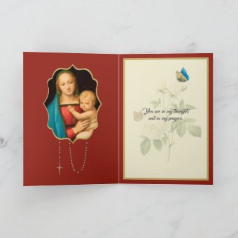 Religious Virgin Mary with Baby Jesus White Rose Card | Zazzle