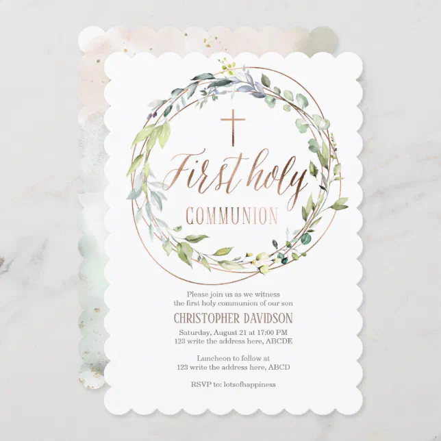 Religious, Watercolor, Cross, First holy communion Invitation | Zazzle
