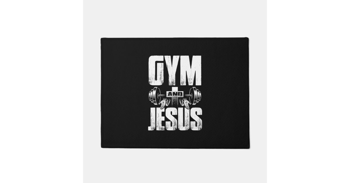 Religious Workout Gym & Jesus Lifting Weights Cros Doormat | Zazzle