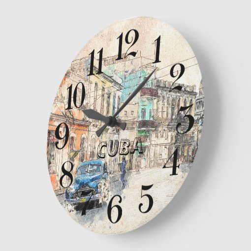 reloj de pared de La Habana, Cuba Large Clock | Zazzle