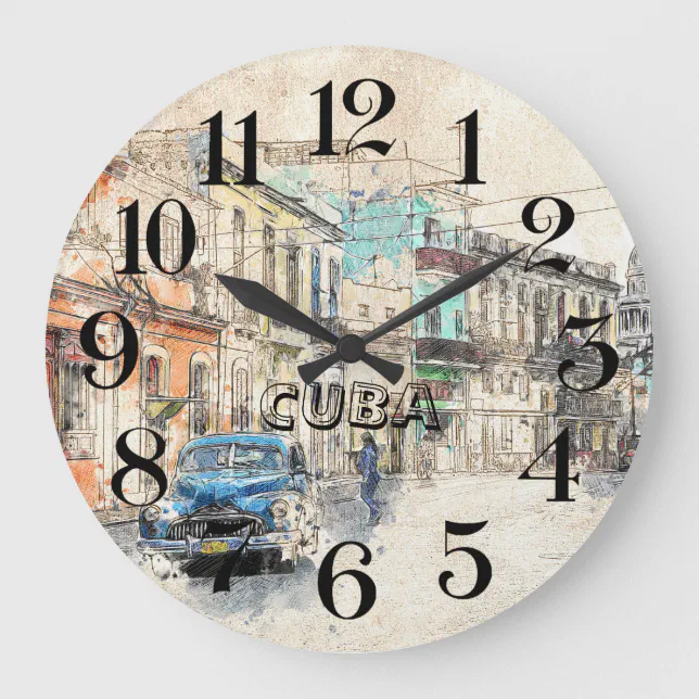 reloj de pared de La Habana, Cuba Large Clock | Zazzle