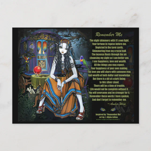 Remember Me Gypsy Fortune Teller Poem Postcard | Zazzle