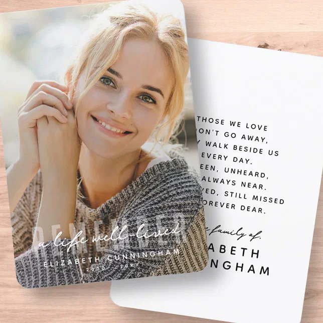 Remember Memorial Modern Simple Elegant Photo Thank You Card | Zazzle