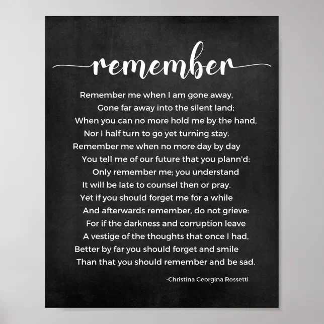 Remember Poem Black and White Poster | Zazzle