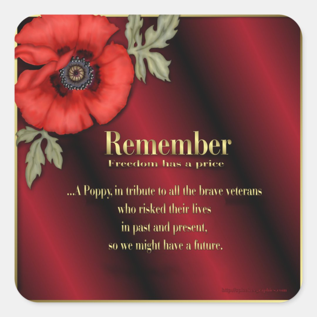 Remember Poppy Square Sticker | Zazzle