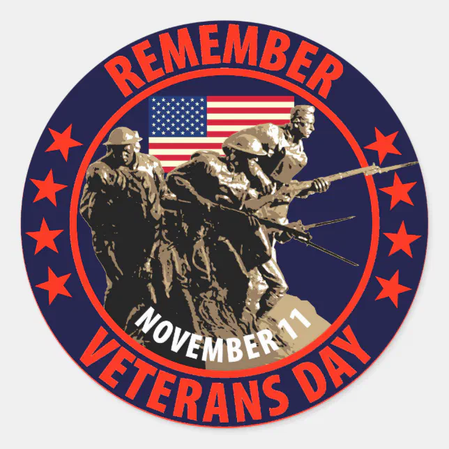 Remember Veterans Day Classic Round Sticker | Zazzle