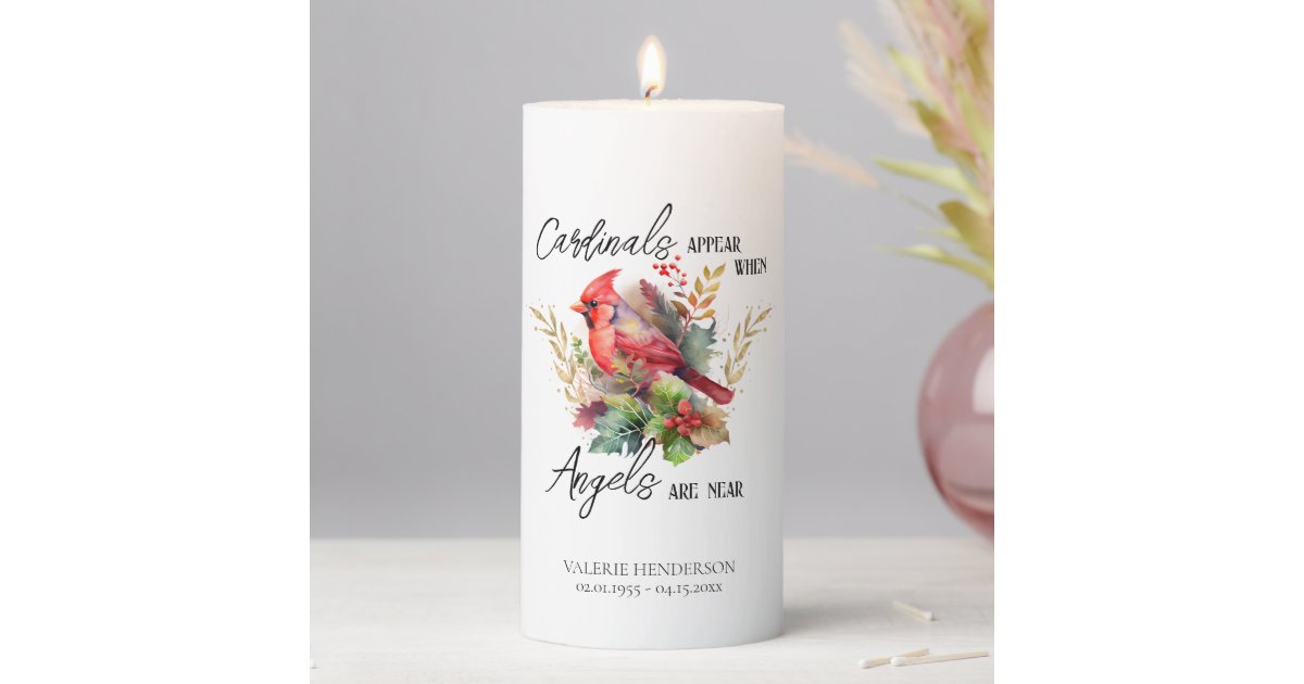 Remembrance Cardinals Appear Pillar Candle | Zazzle