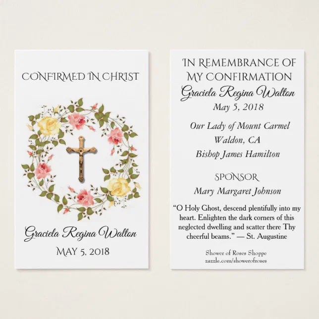 Remembrance Confirmation Crucifix Rose Holy Card - | Zazzle