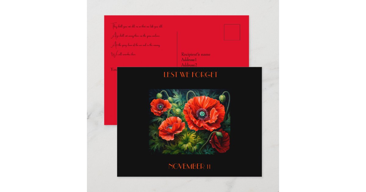 Remembrance Day Poppies. Editable Postcard | Zazzle