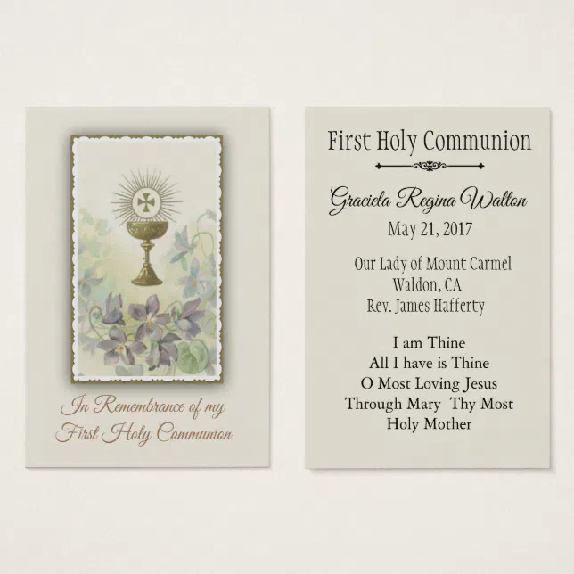 Remembrance Holy Card for First Holy Communion | Zazzle