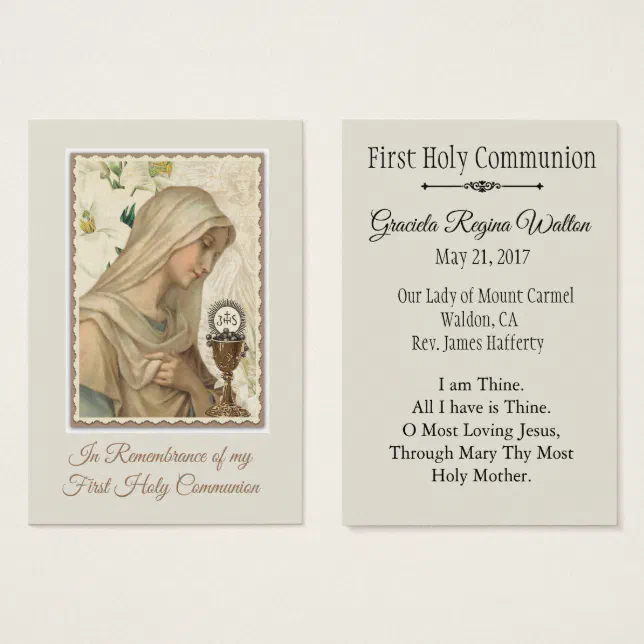 Remembrance Holy Card for First Holy Communion | Zazzle