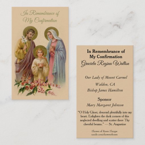 Remembrance Holy Family Confirmation Holy Card --- | Zazzle