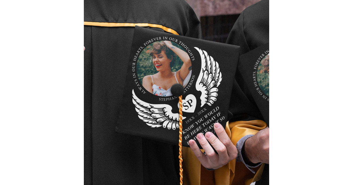 Remembrance Photo & Angel Wings Memorial Graduation Cap Topper | Zazzle