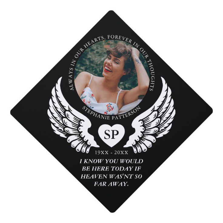 Remembrance Photo & Angel Wings Memorial Graduation Cap Topper | Zazzle