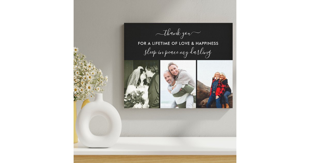 Remembrance Photo Collage Sleep in Peace Black Canvas Print | Zazzle