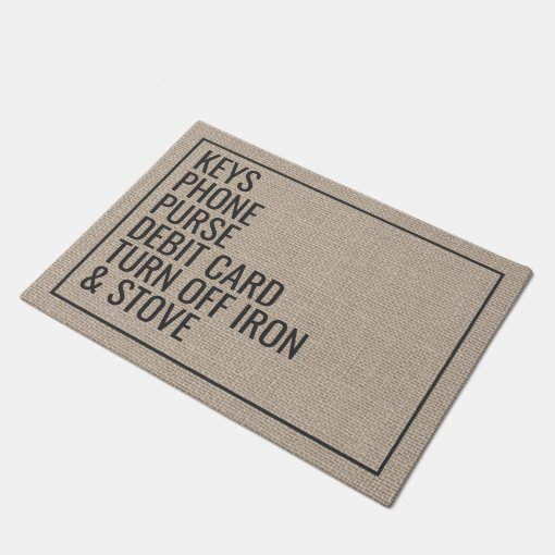 Reminder Keys Phone Purse Custom Text Funny Doormat | Zazzle