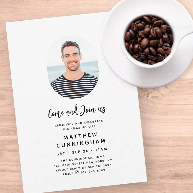 Reminisce and Celebrate Memorial Modern Photo Invitation | Zazzle