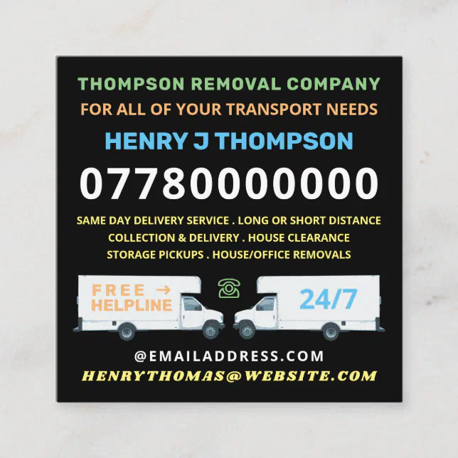 Removal Company Mini Advertising Square Business Card | Zazzle