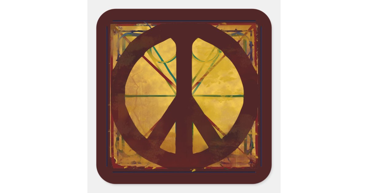 Renaissance Da Vinci Style Peace Sign Square Sticker | Zazzle