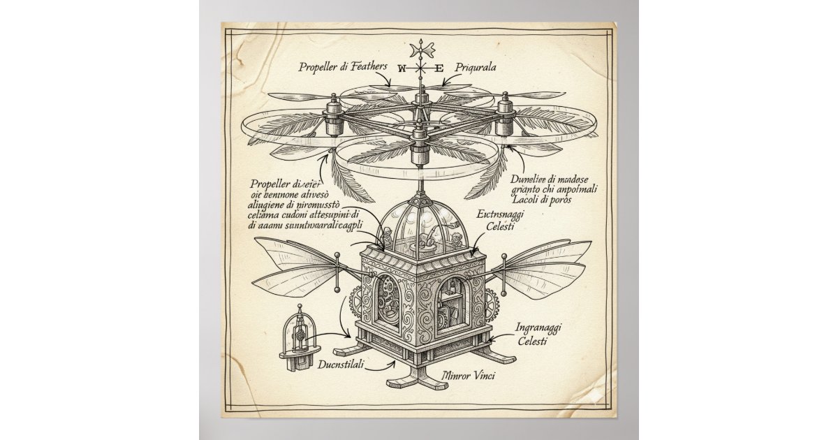 Renaissance Flying Machine Drawing Poster | Zazzle