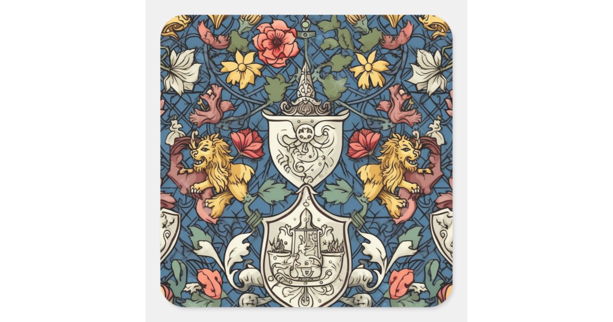 Renaissance heraldry square sticker | Zazzle