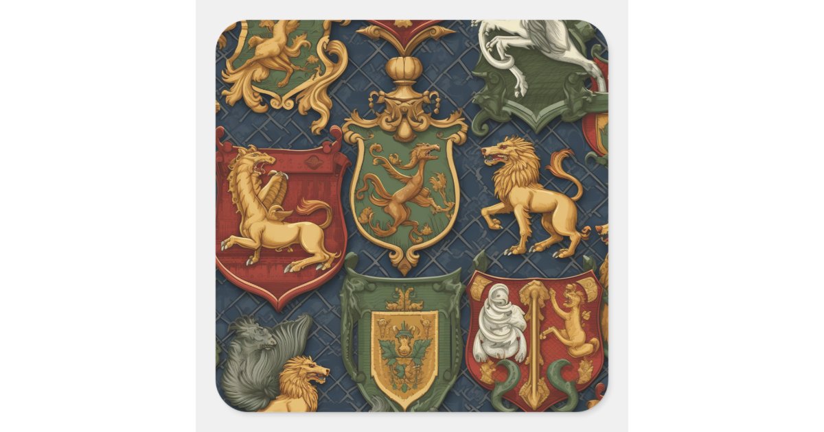 Renaissance heraldry square sticker | Zazzle