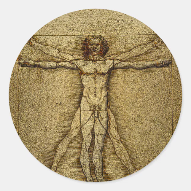 Renaissance Vitruvian Man 3D Round Sticker Seals | Zazzle
