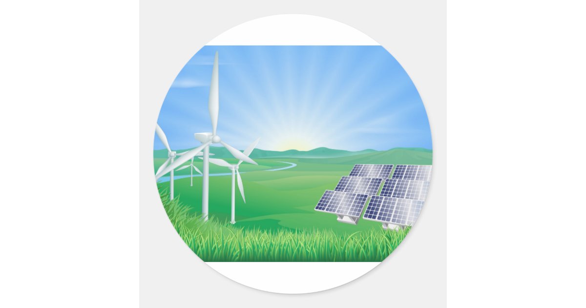 Renewable energy illustration classic round sticker | Zazzle