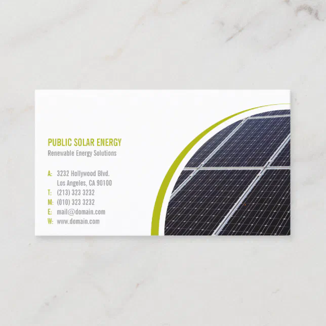 Renewable Energy Solutions Solar Business Card | Zazzle