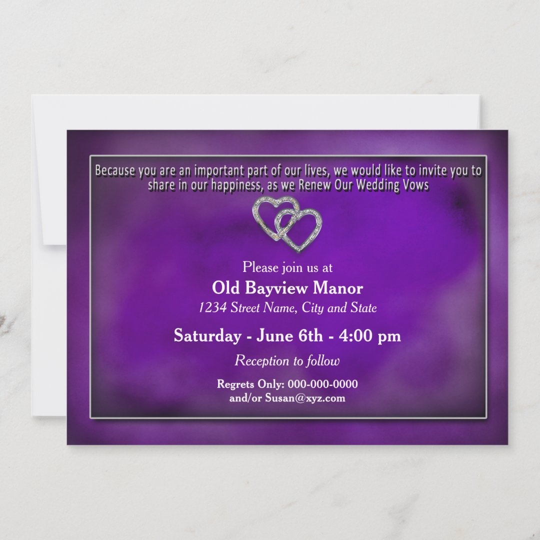 RENEWING WEDDING VOWS INVITATION-TWO HEARTS/PURPLE INVITATION | Zazzle