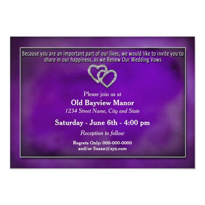RENEWING WEDDING VOWS INVITATION-TWO HEARTS/PURPLE INVITATION | Zazzle.com