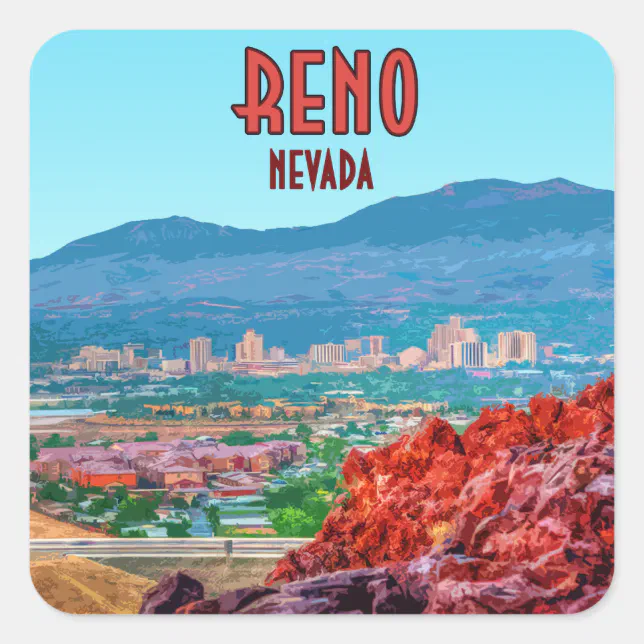 Reno Nevada Downtown Vintage Square Sticker | Zazzle